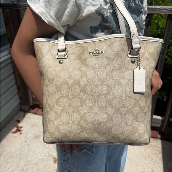 Coach | Bags | Coach Cream Monogram Canvas Tote | Poshmark